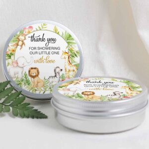 1.9 Inch Thank You Stickers Baby Shower Party Favors Safari Animals 60 Labels