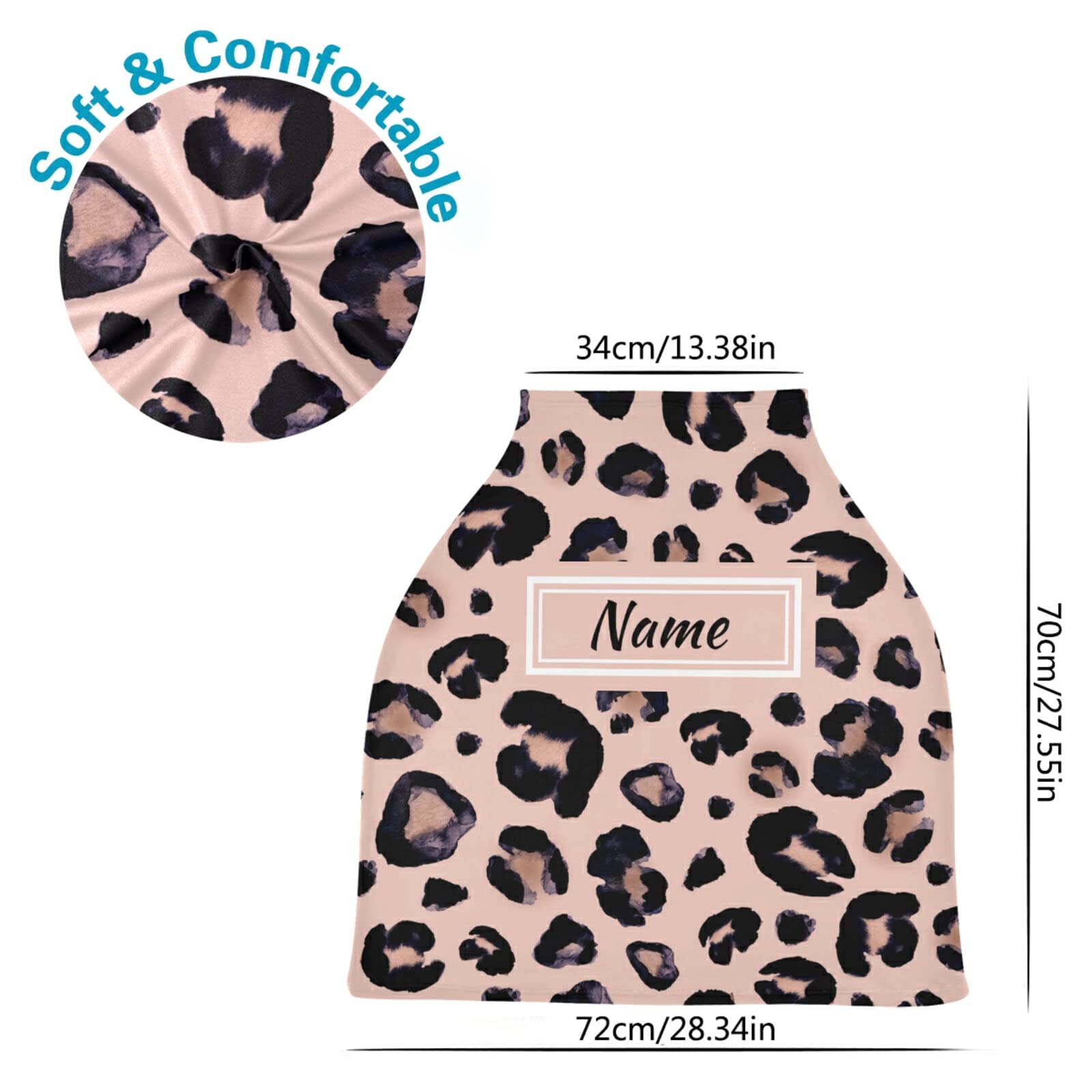 Custom Snow Leopard Pink Beige Baby Car Seat Cover Personalized Your Name Nursing Covers Breastfeeding Scarf Infant Carseat Canopy for Mom Baby Gift