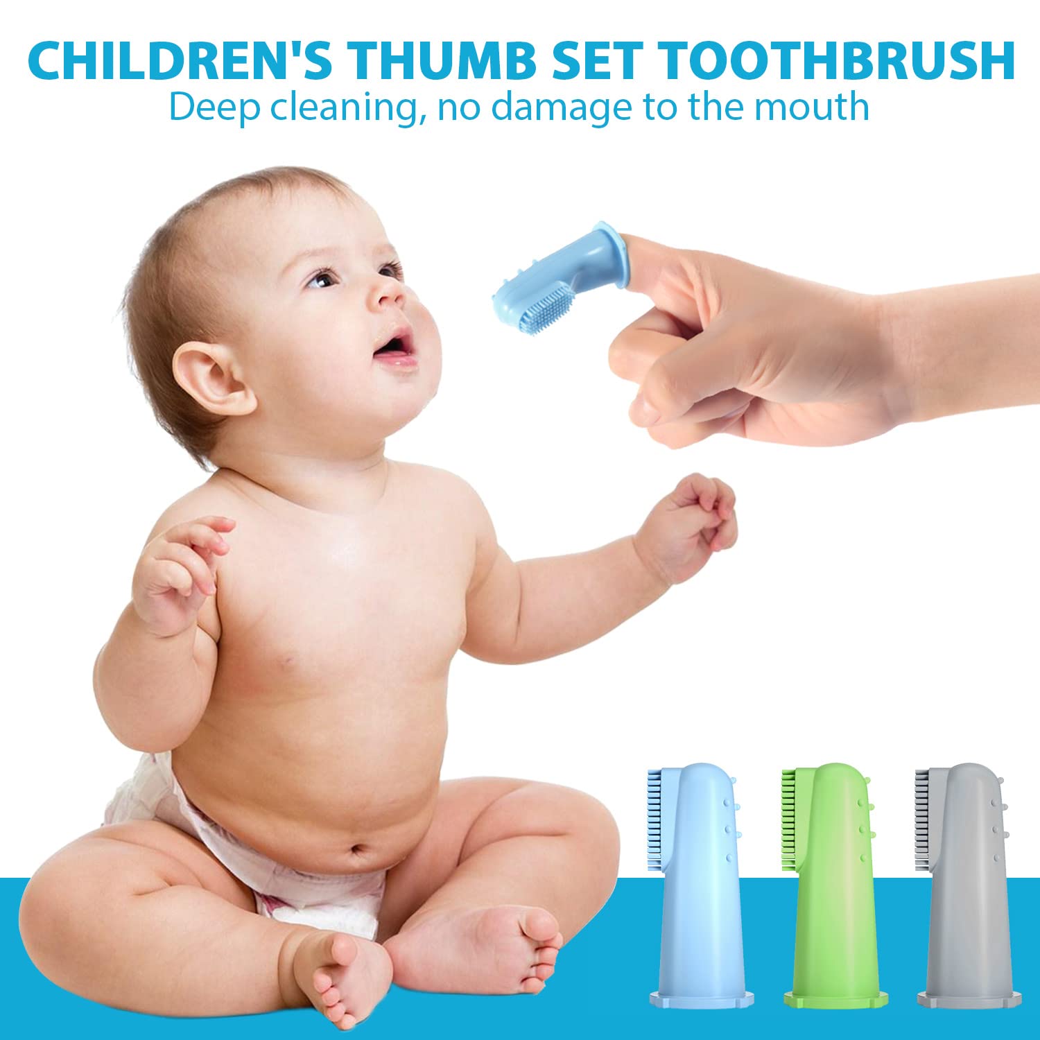 Silicone Finger Toothbrush for Toddlers and Baby Teething Finger Massager - Safe and Gentle Infant and Toddler Finger Brush for Trouble-Free Teething and Early Oral Hygiene Training - 3 Pack - Boys