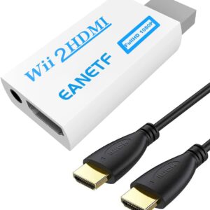 Eanetf Wii to HDMI Converter, Wii to HDMI 1080P with 5ft High Speed HDMI Cable Wii2 HDMI Adapter Output Video&Audio with 3.5mm Jack Audio, Support All Wii Display 720P, NTS