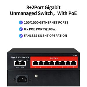 STEAMEMO 8 Port Gigabit PoE Switch + 4 POE Port Switch, 8 Gigabit Port 100W+ 4 Port 52W PoE Switch, Unmanaged Network Poe Switch, Metal Plug and Play