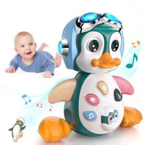 moontoy penguin musical crawling baby toys with light & sound infant tummy time toys 3 4 5 6 7 8 9 10 11 12 18 month developmental newborn toddler sensory activity walking christmas 1st birthday gift