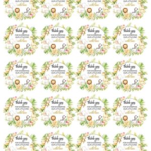 1.9 Inch Thank You Stickers Baby Shower Party Favors Safari Animals 60 Labels