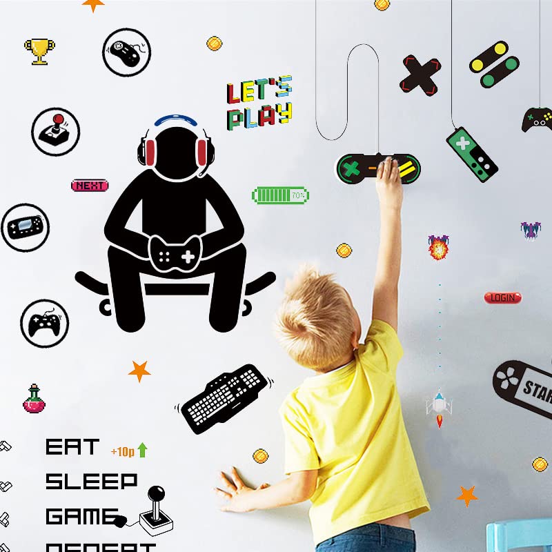 Gamer Wall Stickers Decals,Game Room Decors for Boys, Video Game Room Wall Stickers for Gamer Bedroom Playroom Décor (1 Player)