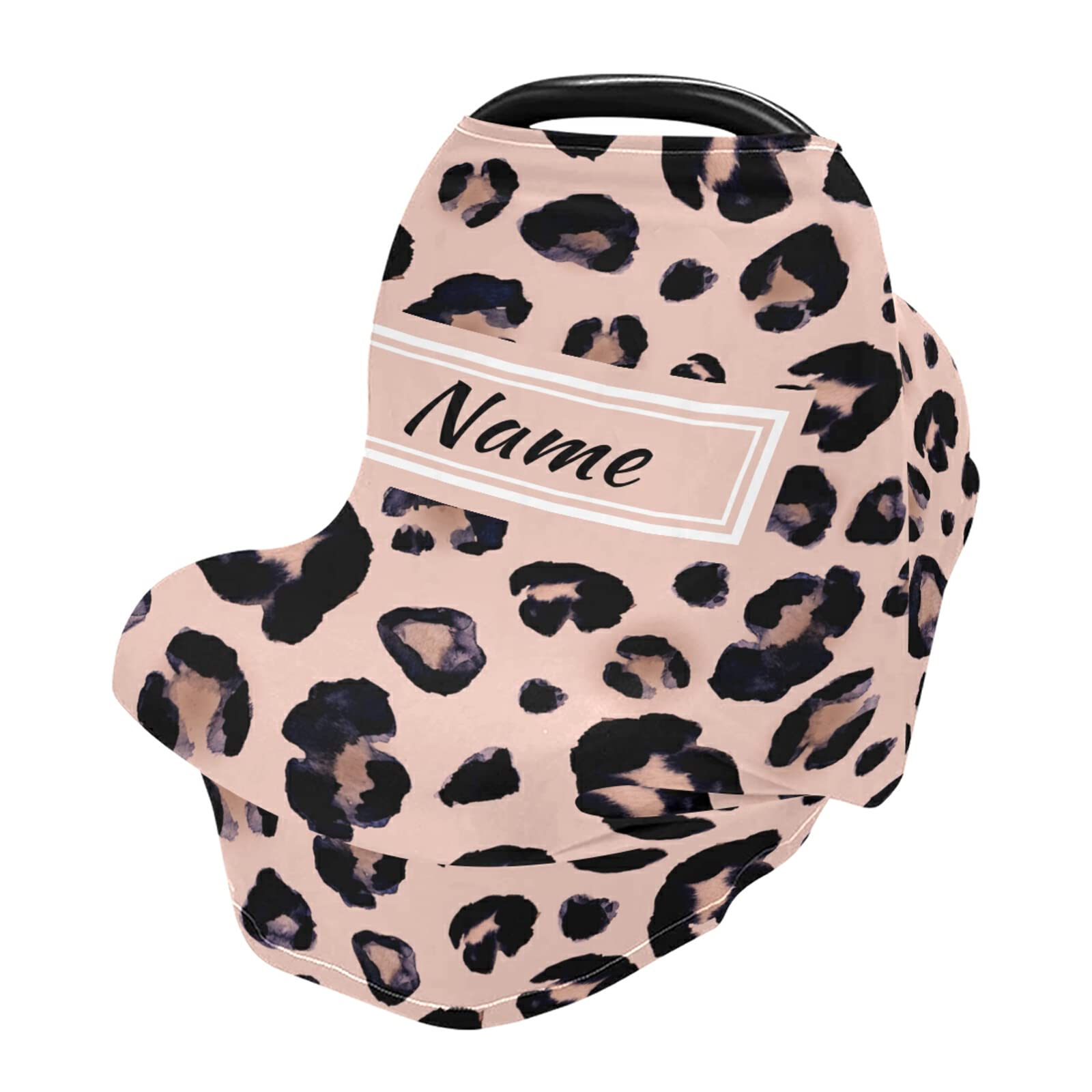 Custom Snow Leopard Pink Beige Baby Car Seat Cover Personalized Your Name Nursing Covers Breastfeeding Scarf Infant Carseat Canopy for Mom Baby Gift