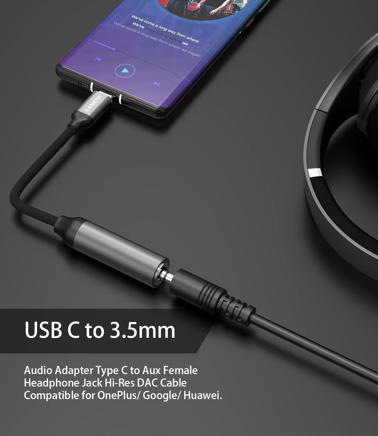 Eanetf USB C to 3.5mm Audio Adapter Type C Female Headphone Jack Adapter Hi-Res DAC Cable for Samsung S21 Note 20 Ultra S20 FE Sony XZ2 XZ3 Google Pixel 5 4 3XL