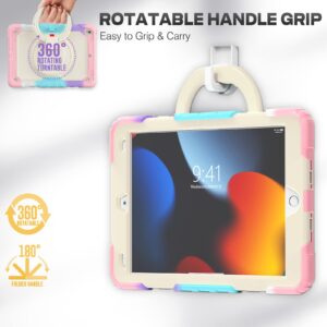 SEYMAC stock Shockproof Case with Pencil Holder & Screen Protector [360 Ring Handle Stand] Tablet Case for iPad 9th/8th/7th Generation 10.2 inch (Colorful Pink)