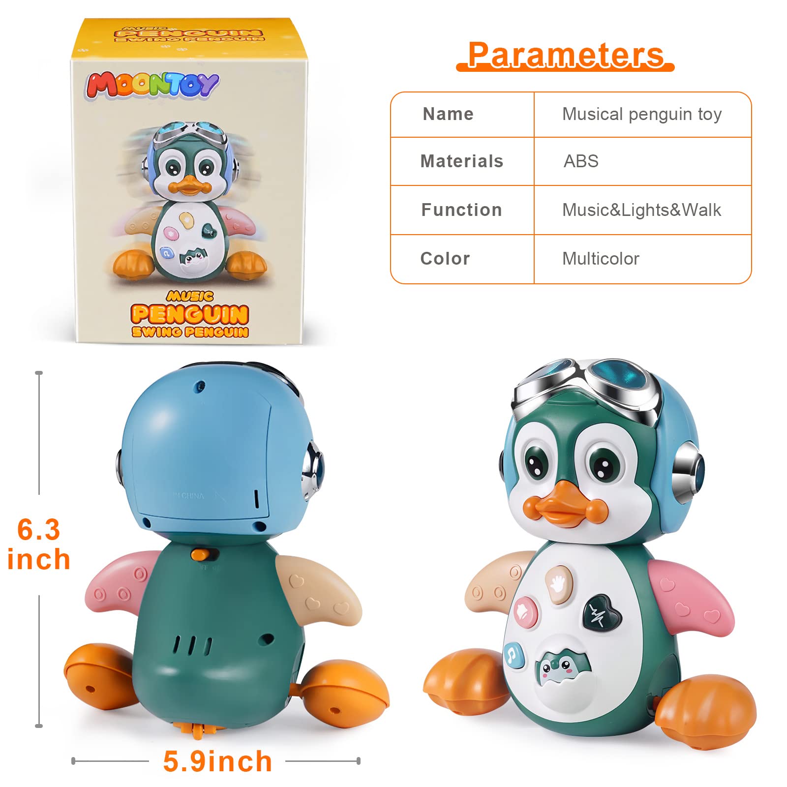 MOONTOY Penguin Musical Crawling Baby Toys with Light & Sound Infant Tummy Time Toys 3 4 5 6 7 8 9 10 11 12 18 Month Developmental Newborn Toddler Sensory Activity Walking Christmas 1st Birthday Gift