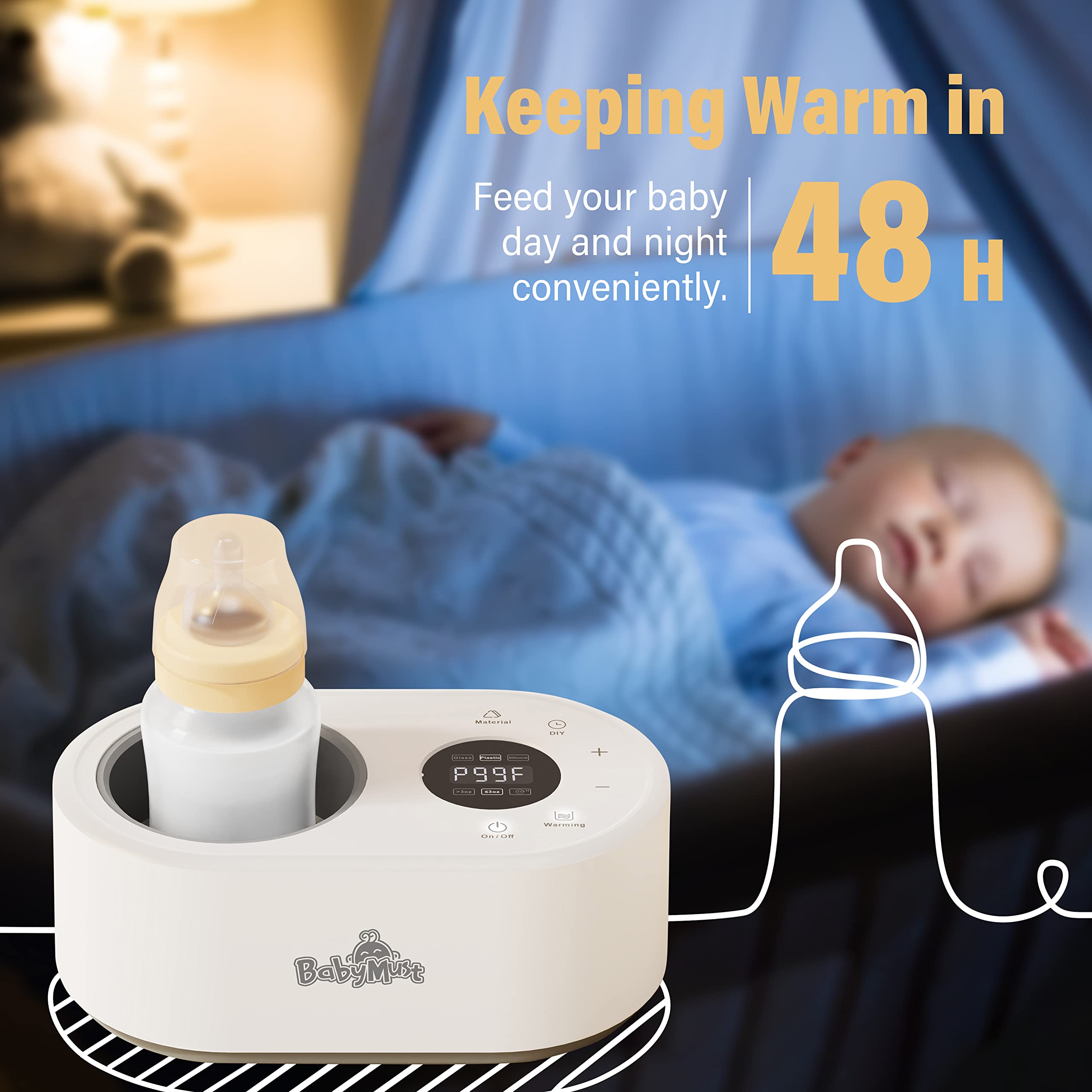 Bottle Warmer Water-Free Baby Bottle Warmer Milk Warmer Food Heater for Breastmilk & Formula with Precise Temperature Control & Timer