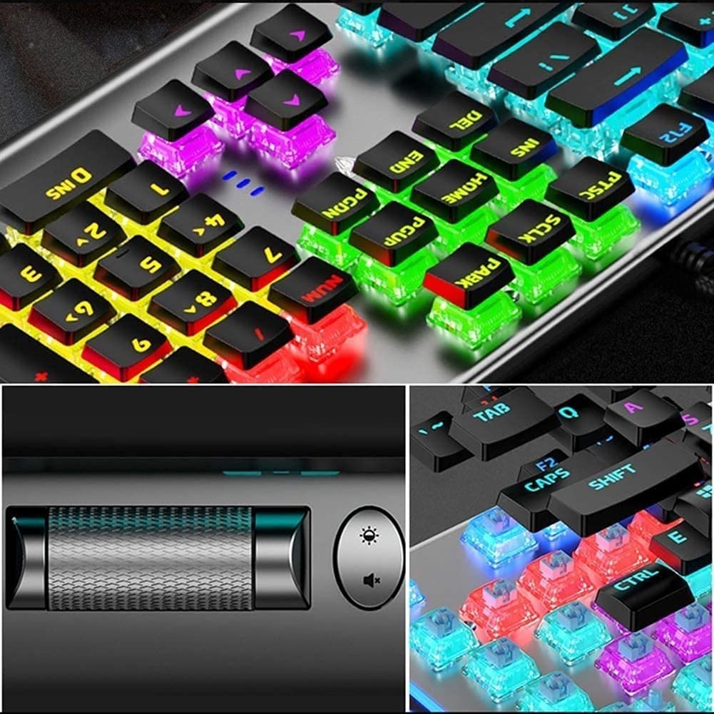 SMSOM Mechanical Gaming Keyboard, LED Rainbow Backlit Wired Keyboard, 104 Keys, Suitable for PC and Desktop Computer