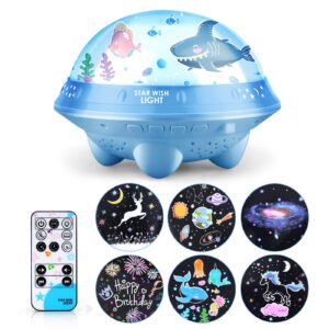 o wowzon new upgrade night light musical projector star light projector for bedroom, 5 lighting modes mood lights for baby kids room with remote control,7 sets of film,255 stories&songs