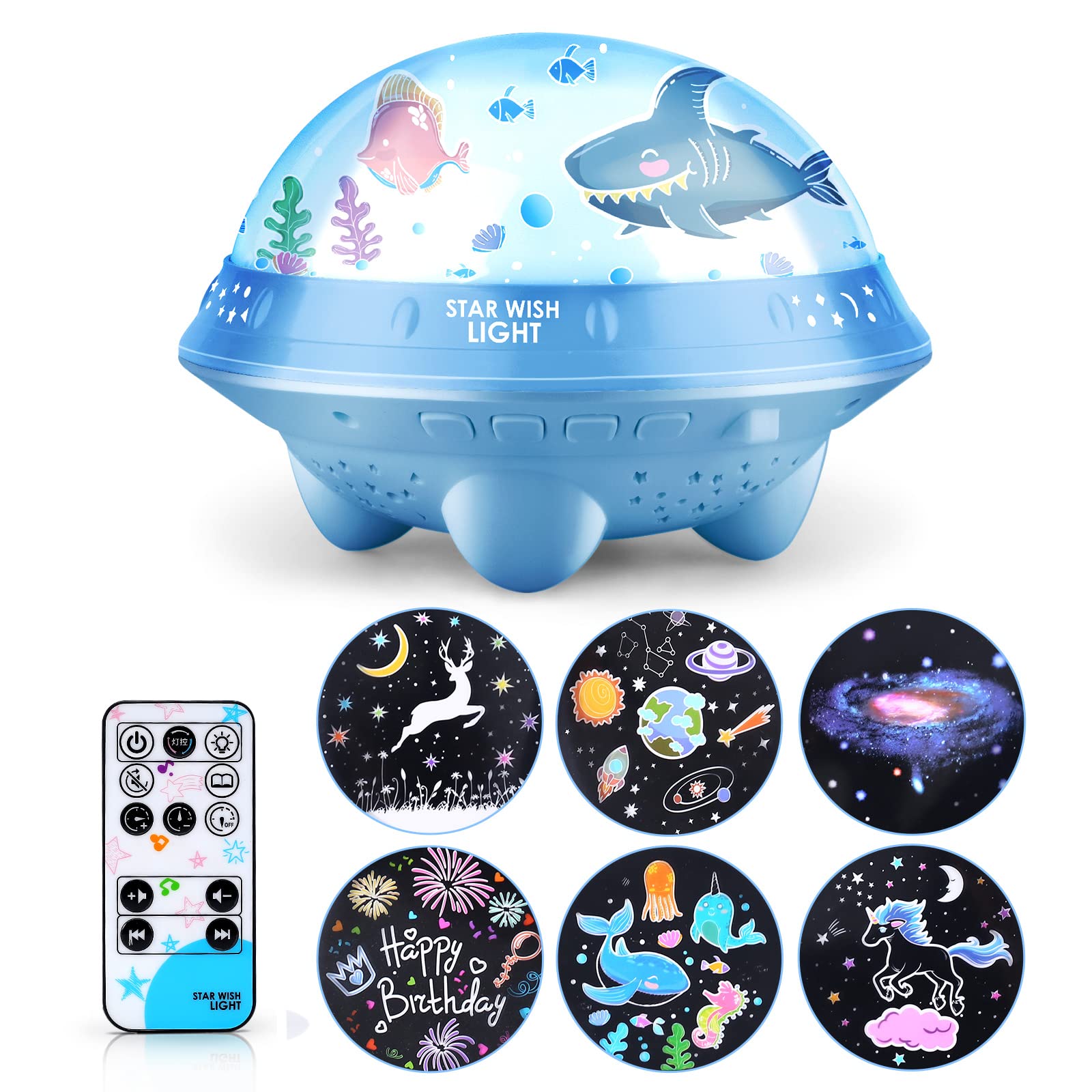 O WOWZON New Upgrade Night Light Musical Projector Star Light Projector for Bedroom, 5 Lighting Modes Mood Lights for Baby Kids Room with Remote Control,7 Sets of Film,255 Stories&Songs