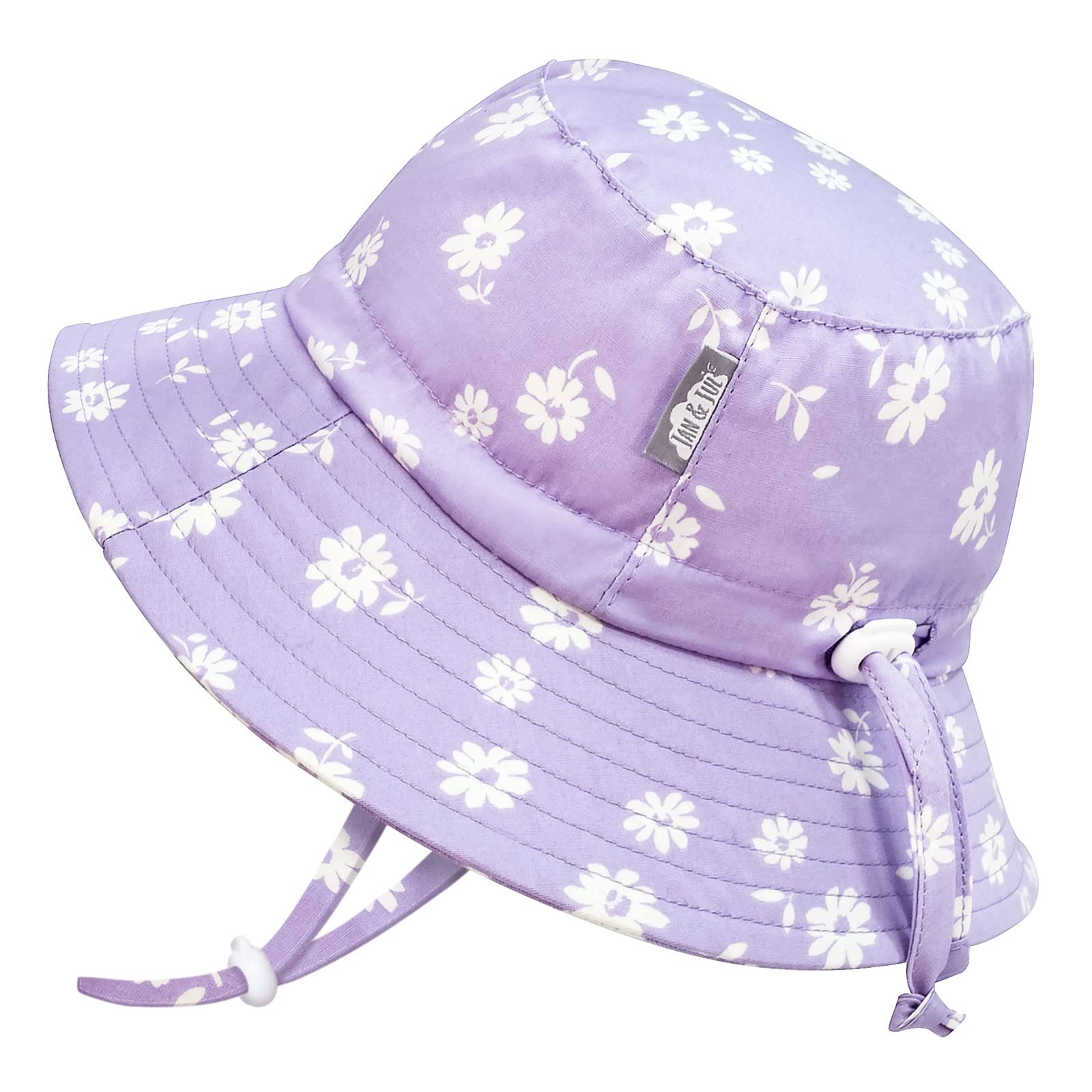 JAN & JUL UV Protection Infant Bucket Hat for Girl, Adjustable (S: 0-6 Months, Purple Daisy)