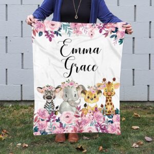 Jump Up Personalized Rose Safari Baby Blanket,Jungle Animal Baby Blanket,Baby Safari Nursery,Jungle Crib