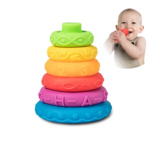 jomyfant stacking nesting circle toy, 6 pcs soft building rings stacker teethers, early educational learning stacking tower, squeeze building blocks sensory toys for boys girls