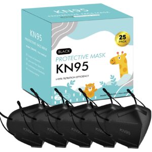 mooray kids kn95 mask 25 pack ,black kn95 mask 5-layer with adjustable ear loop disposable kn95 face masks protection for children