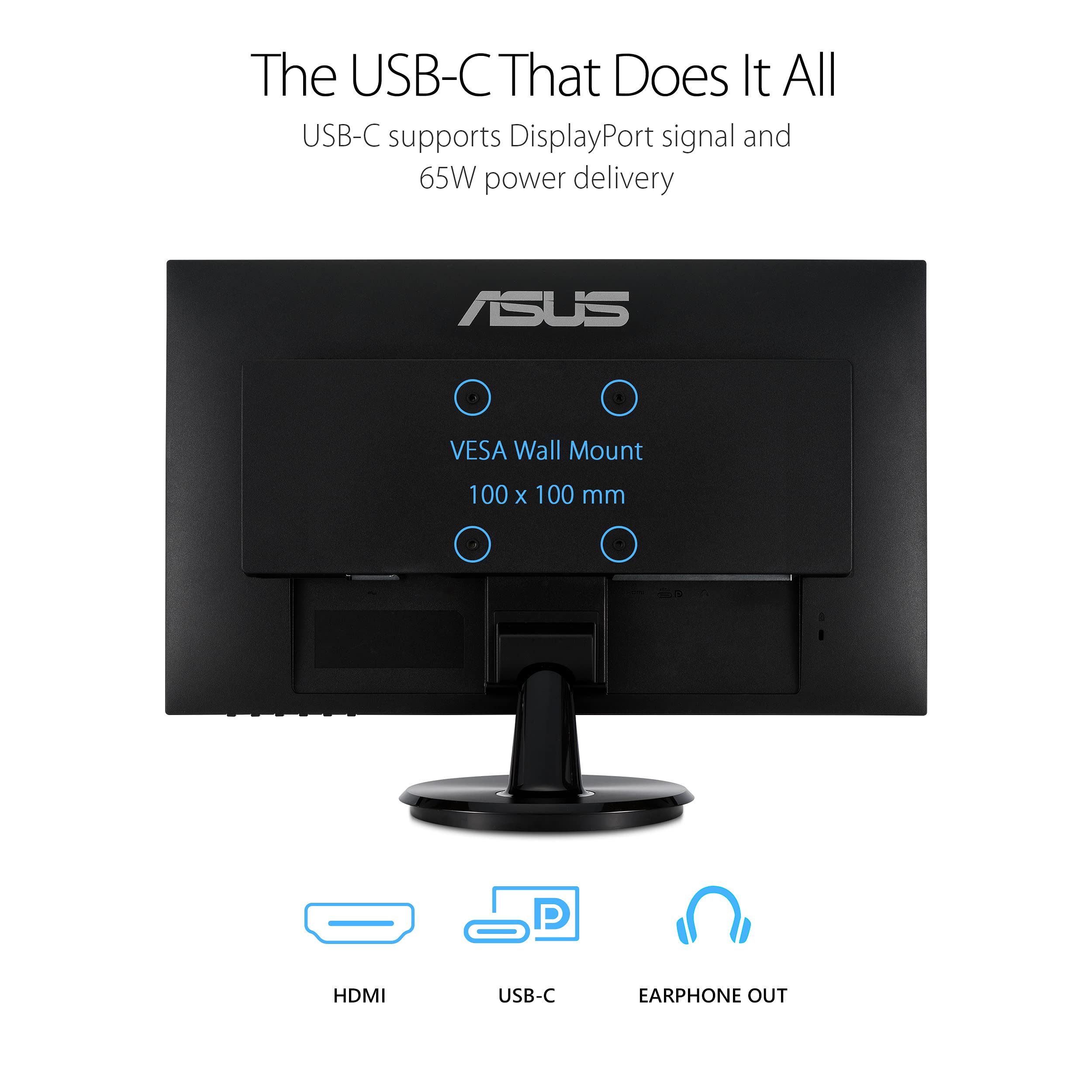 ASUS 23.8” 1080P Monitor (VZ24EHE) - Full HD, IPS, 75Hz, 1ms, Adaptive-Sync/FreeSync, Low Blue Light, Flicker Free, Ultra-Slim, VESA Mountable, Frameless, HDMI, VGA (Renewed)