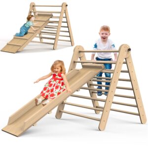 baoniu triangle climbing toys, stable climbing toys for toddlers with climbing and sliding ramps, 2 in 1 foldable wooden activity triangle climber, safety indoor kids climbing toys for toddlers