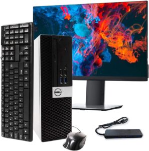 dell desktop computer pc small form factor intel core i5-6th gen, 8 gb ram, 512 gb sdd, keyboard and mouse, wi-fi bluetooth, new 24 monitor, 4 in 1 usb hub, 16 gb flash drive windows 10 pro (renewed)