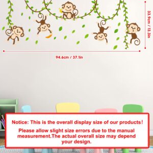 Glow in The Dark Monkey Wall Decals Jungle Tree Wall Decals Safari Removable Animals Wall Stickers Cartoon Zoo Decals Baby Nursery Kids Boys Girls Bedroom Playroom Daycare Safari Theme Wall Decor