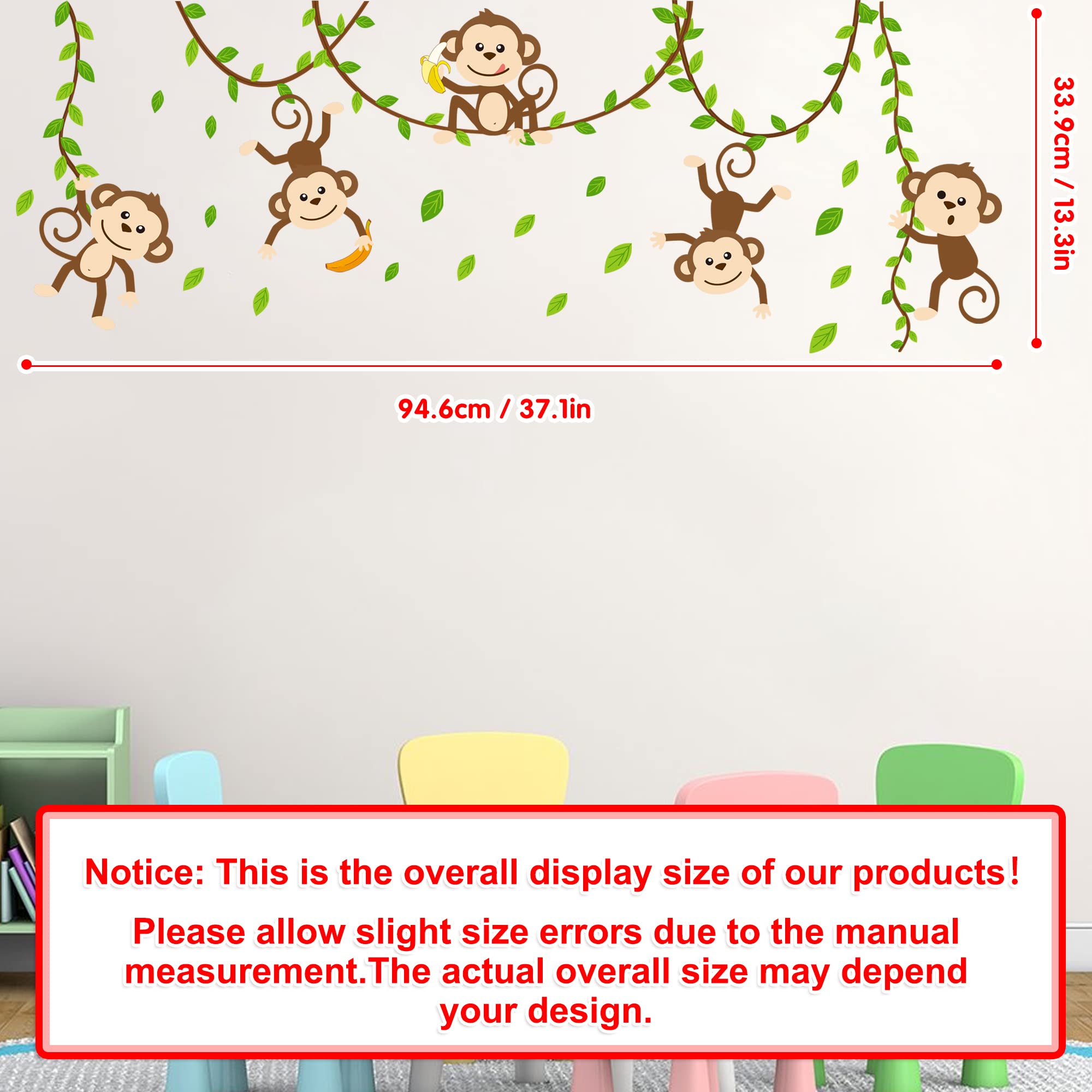 Glow in The Dark Monkey Wall Decals Jungle Tree Wall Decals Safari Removable Animals Wall Stickers Cartoon Zoo Decals Baby Nursery Kids Boys Girls Bedroom Playroom Daycare Safari Theme Wall Decor