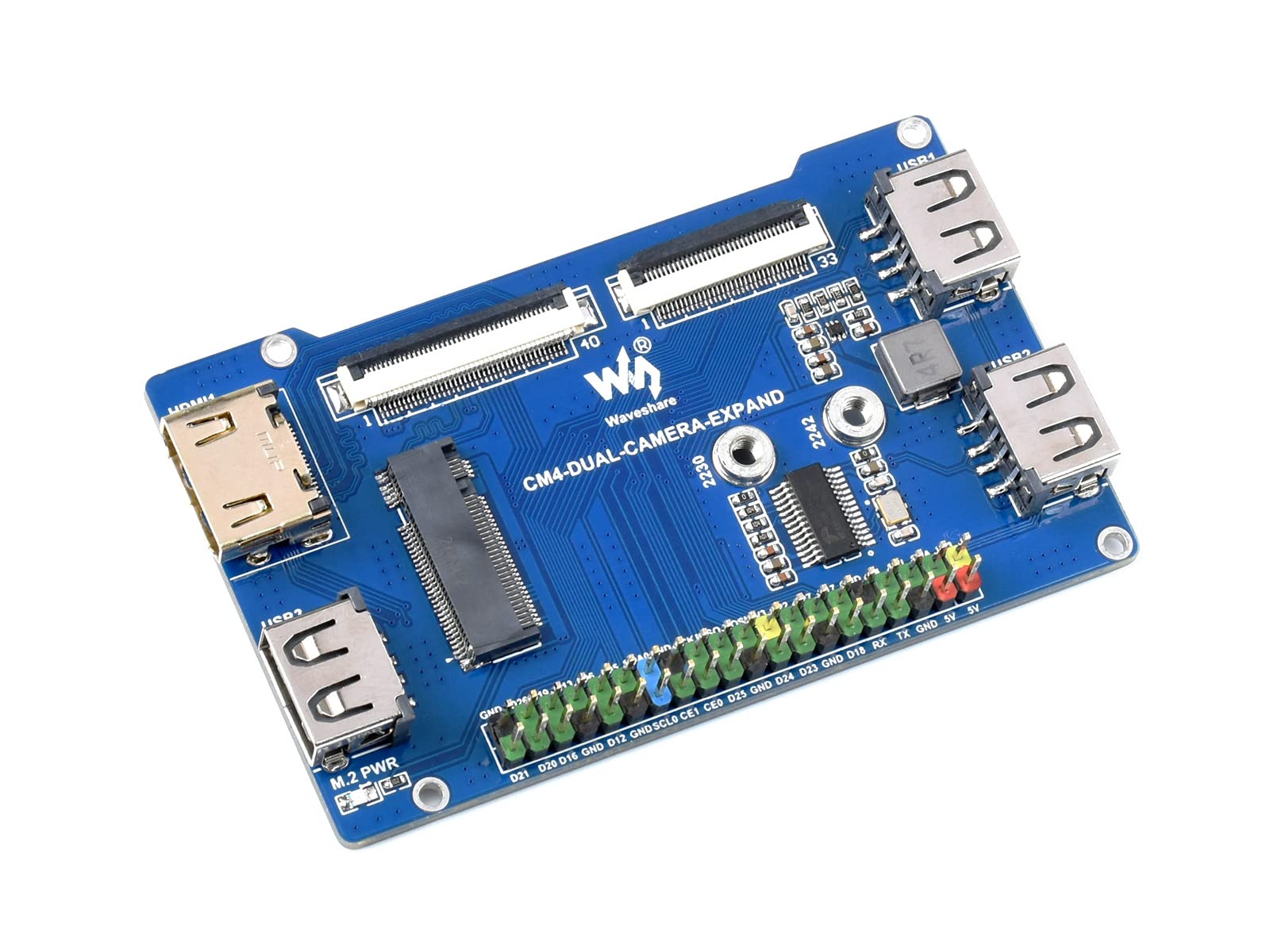 Binocular Camera Base Board + Interface Expander for Raspberry Pi Compute Module 4,Dual 8MP Camera 4K Gigabit ETH and Interfaces to Connect 40PIN GPIO HAT,M.2 Slot for SSD or Communication Module