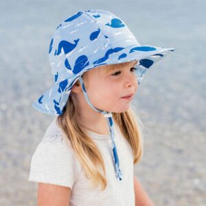 JAN & JUL Adjustable Foldable Toddler Boy UPF Sun-Hat, Breathable Cotton (M: 6-24 Months, Blue Whale)