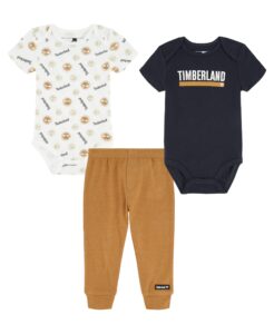 timberland baby boys 3 pieces bodysuits pant and toddler layette set, phantom, 0-3 months us