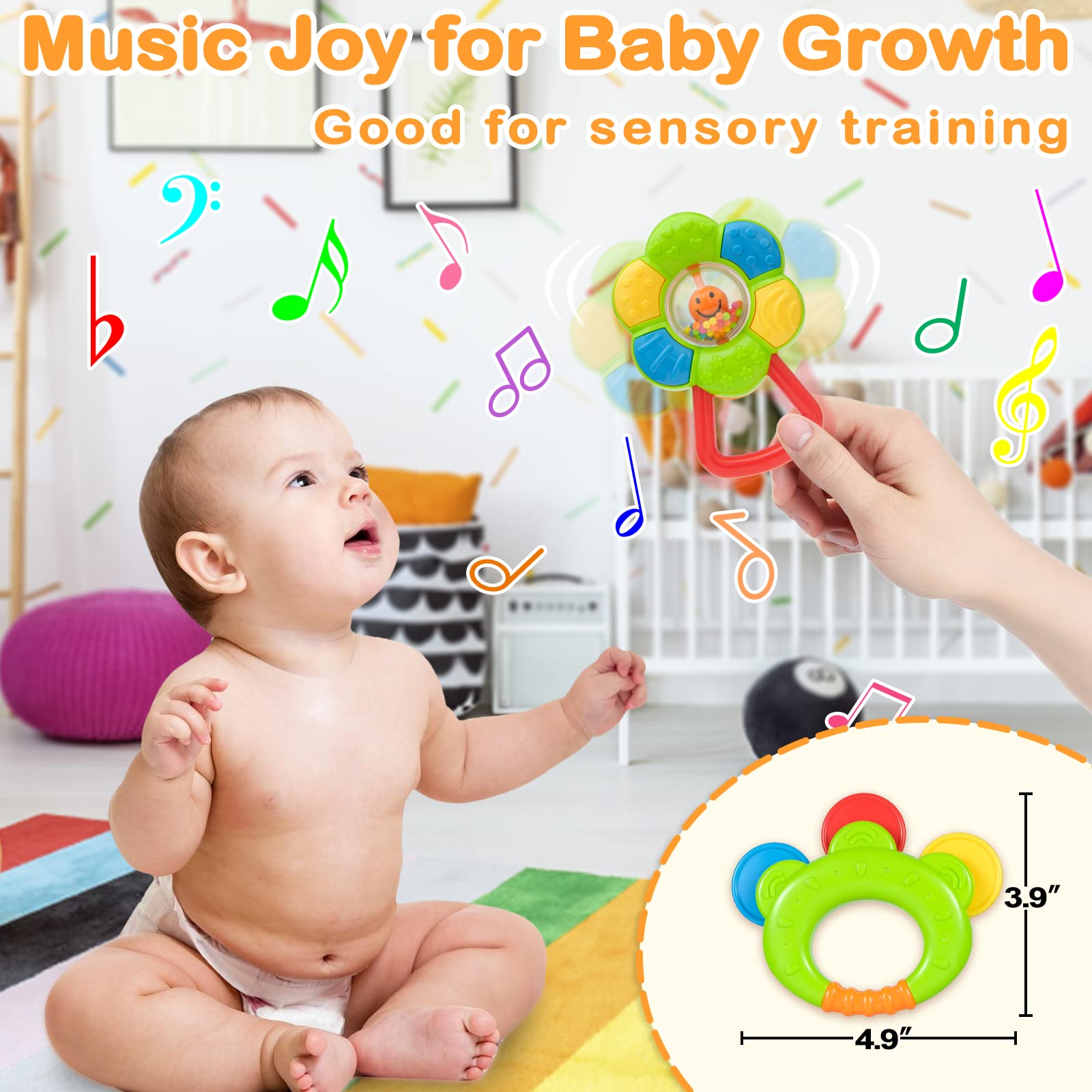 10PCS Baby Toys 0-3-6 Months Teething Toys for Babies 0-6-12 Months Baby Rattles 0-3-6 Months Infant Newborn Toys Baby Toys 6 to 12 Months Sensory Toys Rattles for Babies 0-6 Months Birthday Gifts