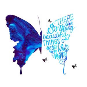 maydahui blue butterfly wall sticker to be happy inspirational quotes wall decals (24x30 inch) peel stick removable large motivational saying art mural decor for living room bedroom nursery