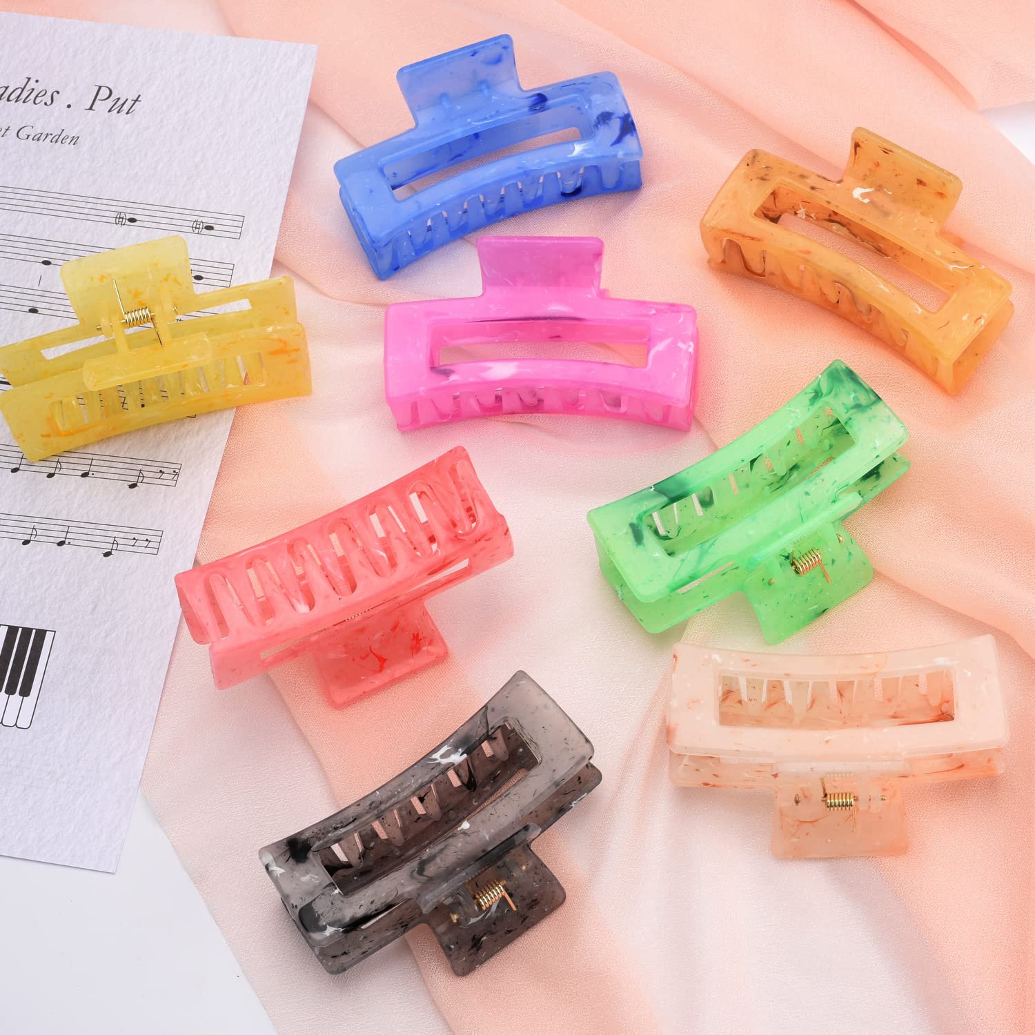 8 PCS Rectangle Acrylic Banana Hair Claw Clips for Women Thick Hair (3.5inch)