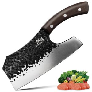 forged cleaver knife, effort saving handmade kitchen knife, vegetable and meat chopping knife with high carbon blade and full tang sandalwood handle for home and kitchen,2023 gifts