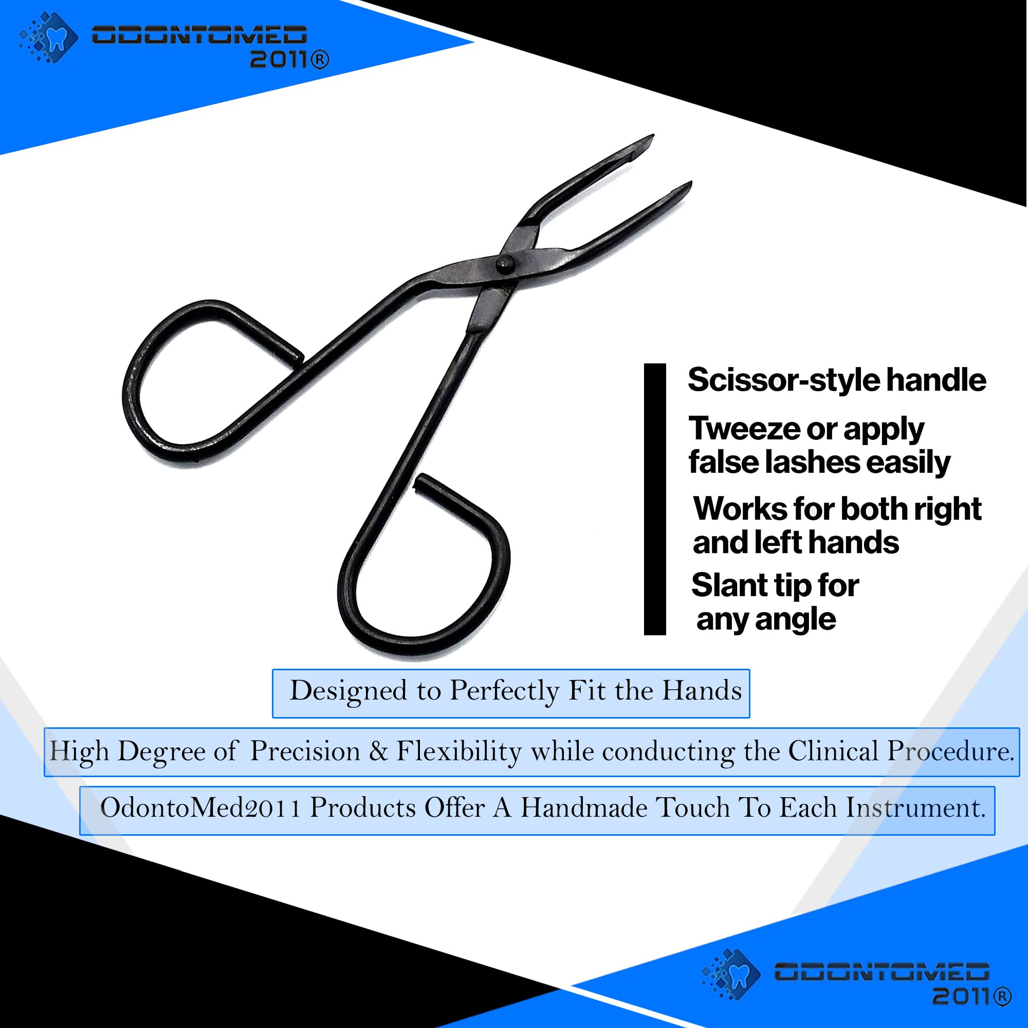 OdontoMed2011 Perfectweeze Slant Tip Tweezer 'Eyebrow, with Easy Scissor Handle Black Color Coated Stainless Steel Beauty Instruments Tools