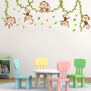 Glow in The Dark Monkey Wall Decals Jungle Tree Wall Decals Safari Removable Animals Wall Stickers Cartoon Zoo Decals Baby Nursery Kids Boys Girls Bedroom Playroom Daycare Safari Theme Wall Decor