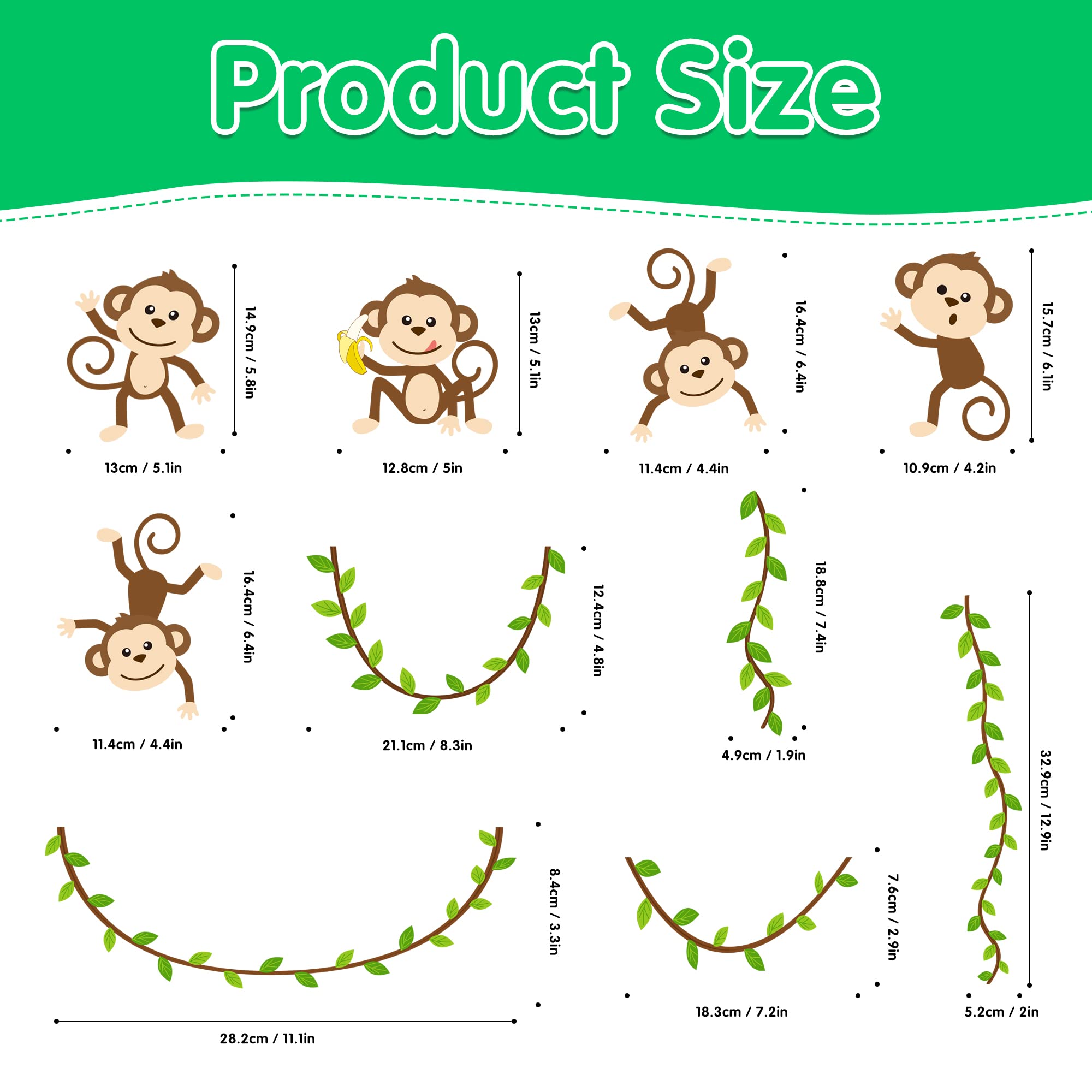 Glow in The Dark Monkey Wall Decals Jungle Tree Wall Decals Safari Removable Animals Wall Stickers Cartoon Zoo Decals Baby Nursery Kids Boys Girls Bedroom Playroom Daycare Safari Theme Wall Decor