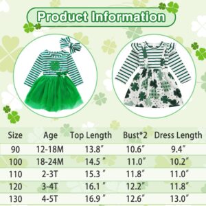 flower frail Toddler Baby Girl St. Patrick’s Day Outfit Stripe Tops Shamrock Green Mesh Dress Skirt Set with Headband 12-18M