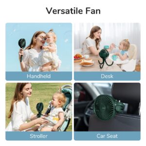 JISULIFE Mini Stroller Fan Clip-on for Baby, 4000mAh Portable Battery Operated or USB Rechargeable Fan with 4 Speeds, 360°Rotatable and Flexible Tripod for Handheld/Desk/Car Seat - Alpine Green