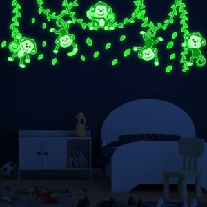 glow in the dark monkey wall decals jungle tree wall decals safari removable animals wall stickers cartoon zoo decals baby nursery kids boys girls bedroom playroom daycare safari theme wall decor