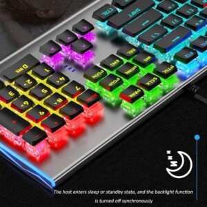 SMSOM Mechanical Gaming Keyboard, LED Rainbow Backlit Wired Keyboard, 104 Keys, Suitable for PC and Desktop Computer