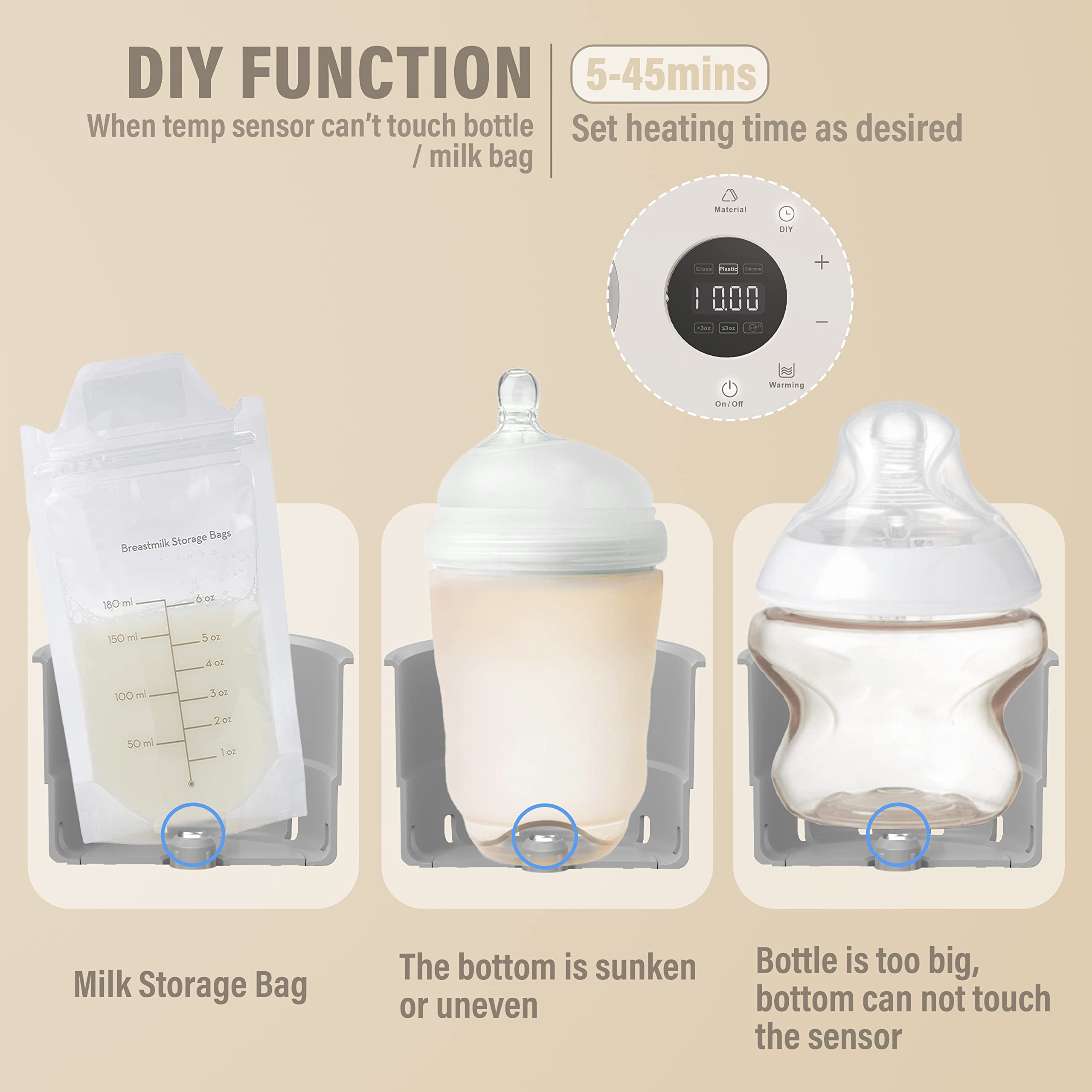 Bottle Warmer Water-Free Baby Bottle Warmer Milk Warmer Food Heater for Breastmilk & Formula with Precise Temperature Control & Timer