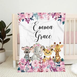 Jump Up Personalized Rose Safari Baby Blanket,Jungle Animal Baby Blanket,Baby Safari Nursery,Jungle Crib