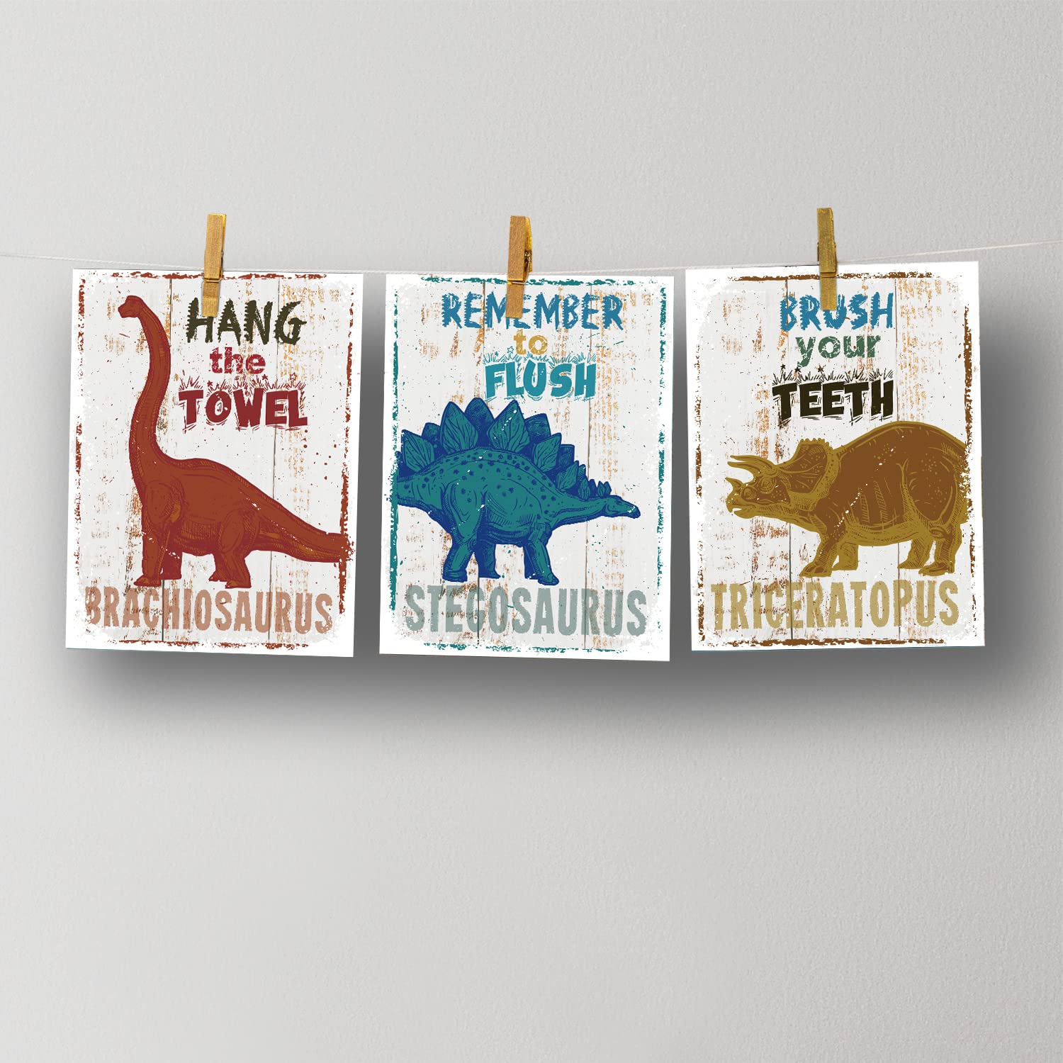 Dinosaur Room Decor for Boys Posters, Dinosaur Wall Decor Prints, Motivational Quote Room Decor, Dinosaur Photo Pictures for Kids Boys Nursery Bedroom Decorations(4 Pcs 8” X10”) (Bathroom)