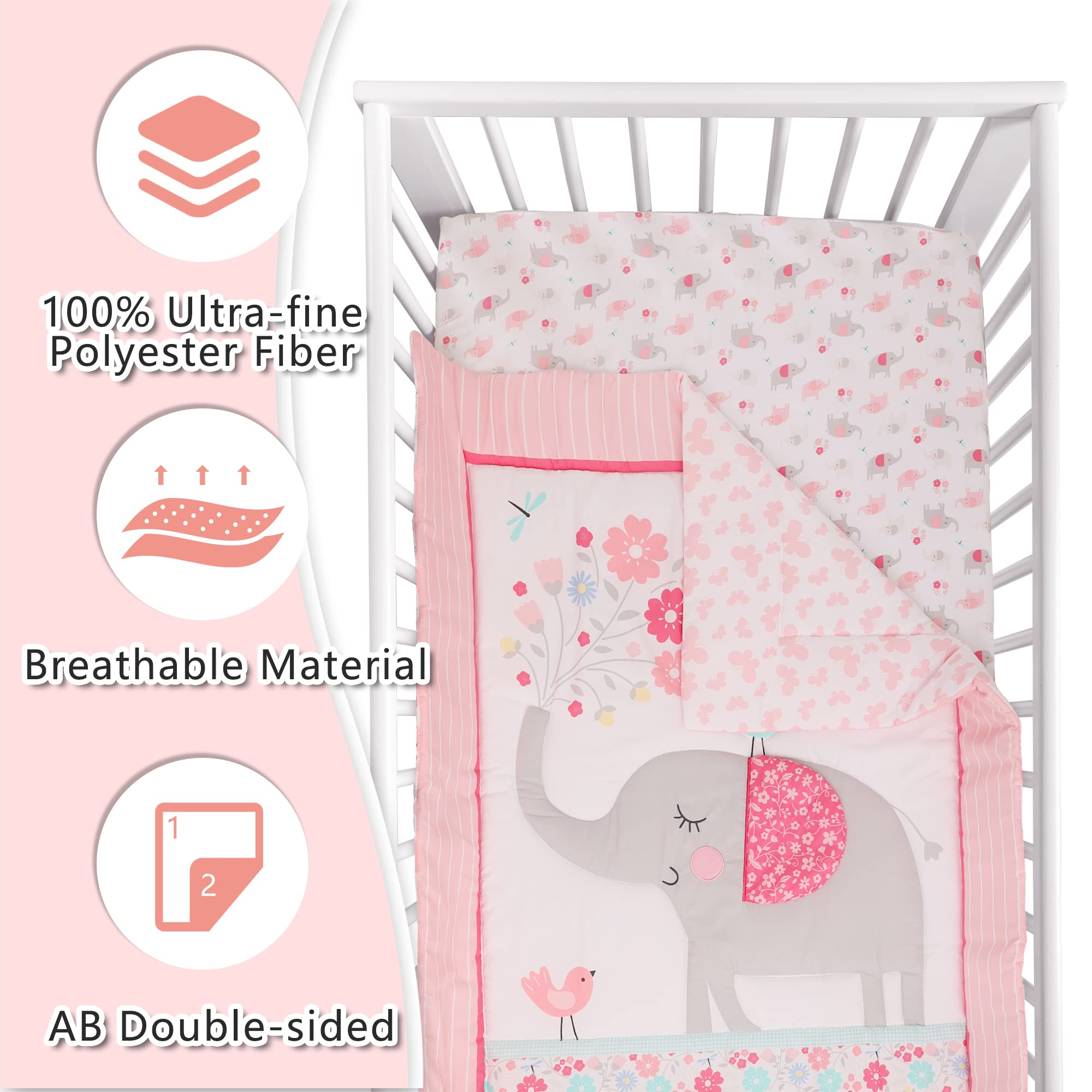 Honkaii Crib Bedding Set for Boys or Girls 3 Piece (3-Pink-Bella)