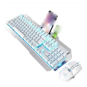 hhwksj gaming keyboard and mouse combo,led rainbow backlit usb wired computer keyboard 104 key,spill-resistant design,ergonomic wrist rest keyboard mouse set for windows pc gamer. (color : a)