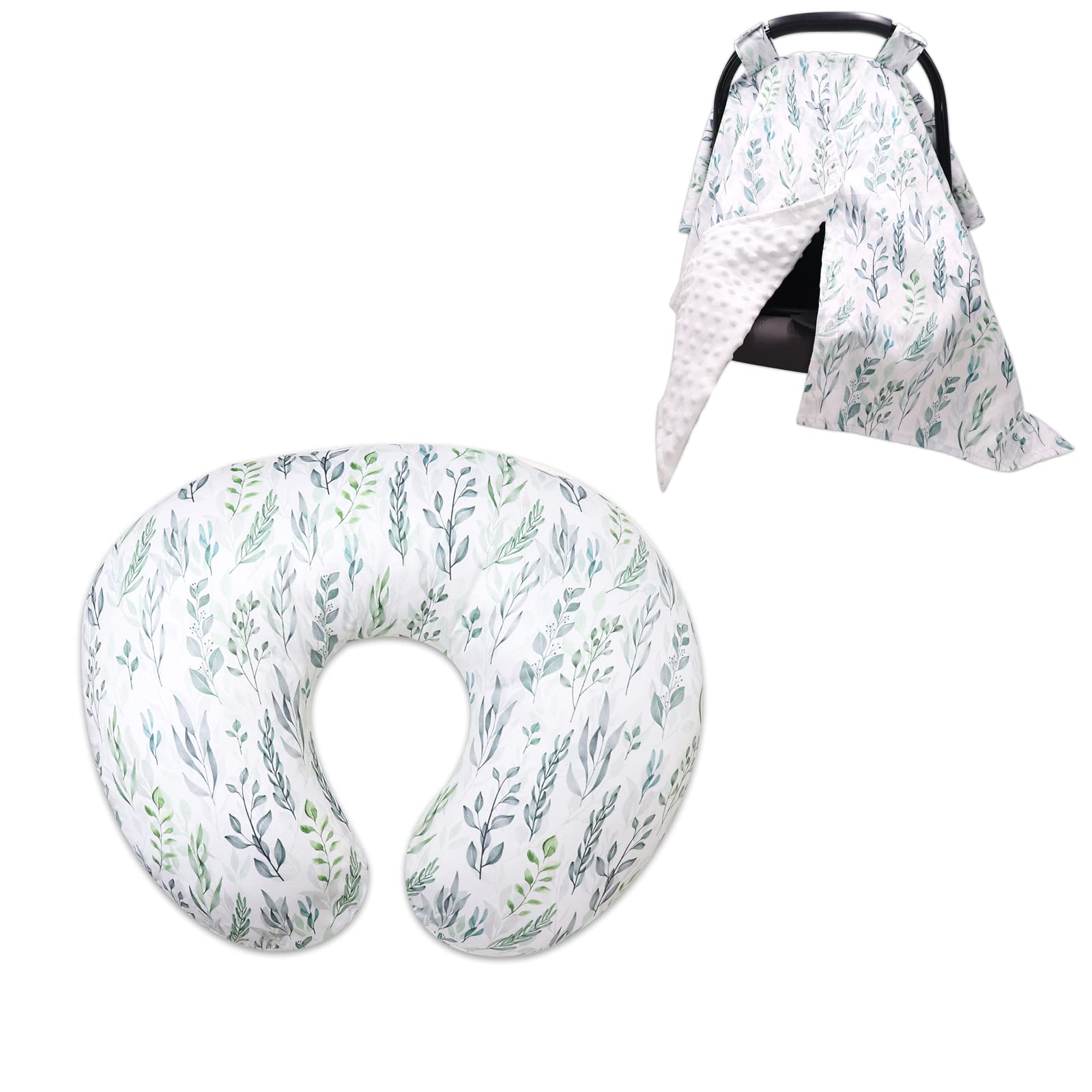 Car Seat Covers for Babies and Nursing Pillow Cover, Green Leaf