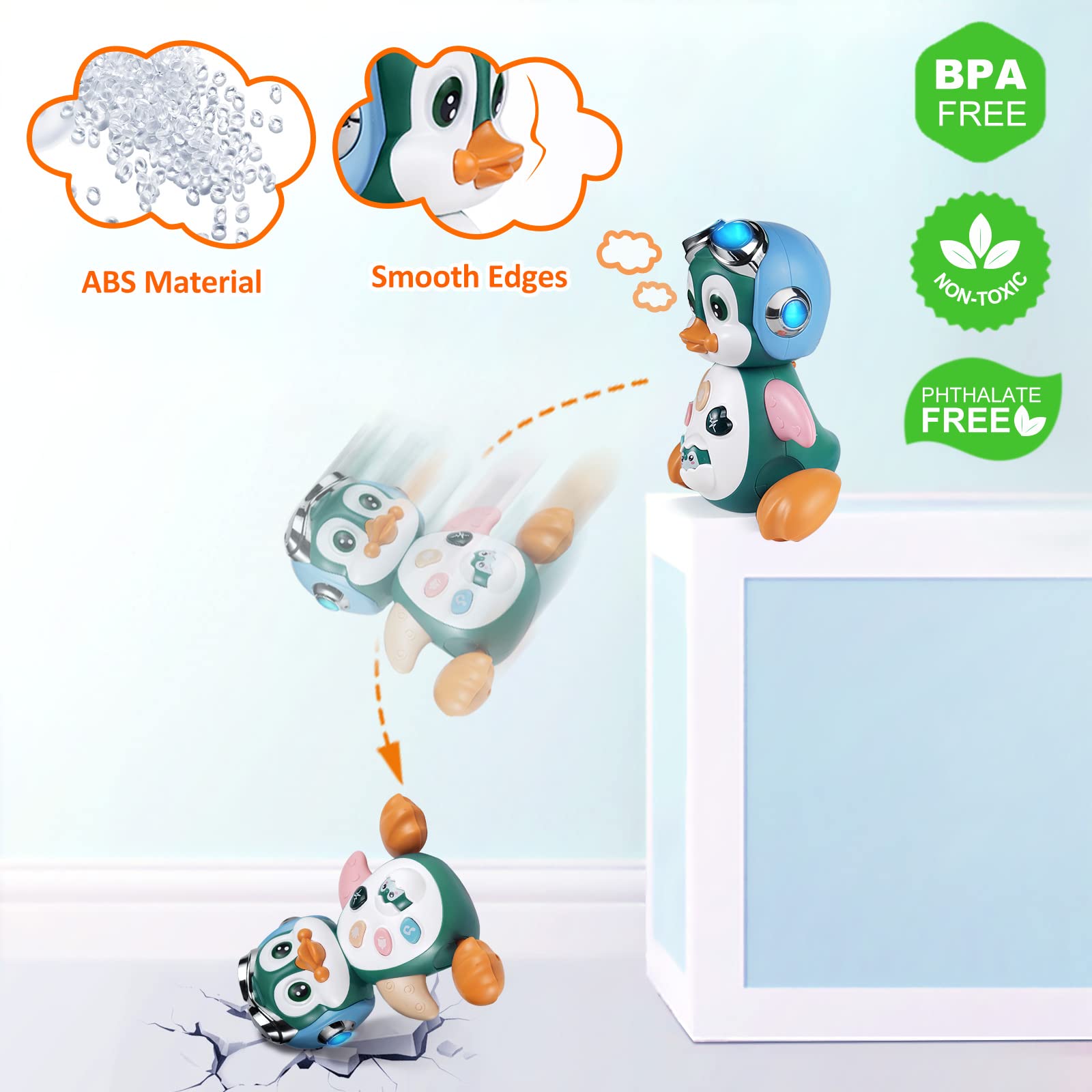 MOONTOY Penguin Musical Crawling Baby Toys with Light & Sound Infant Tummy Time Toys 3 4 5 6 7 8 9 10 11 12 18 Month Developmental Newborn Toddler Sensory Activity Walking Christmas 1st Birthday Gift