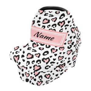 custom leopard pink heart baby car seat cover personalized your name nursing covers breastfeeding scarf infant carseat canopy for mom baby gift