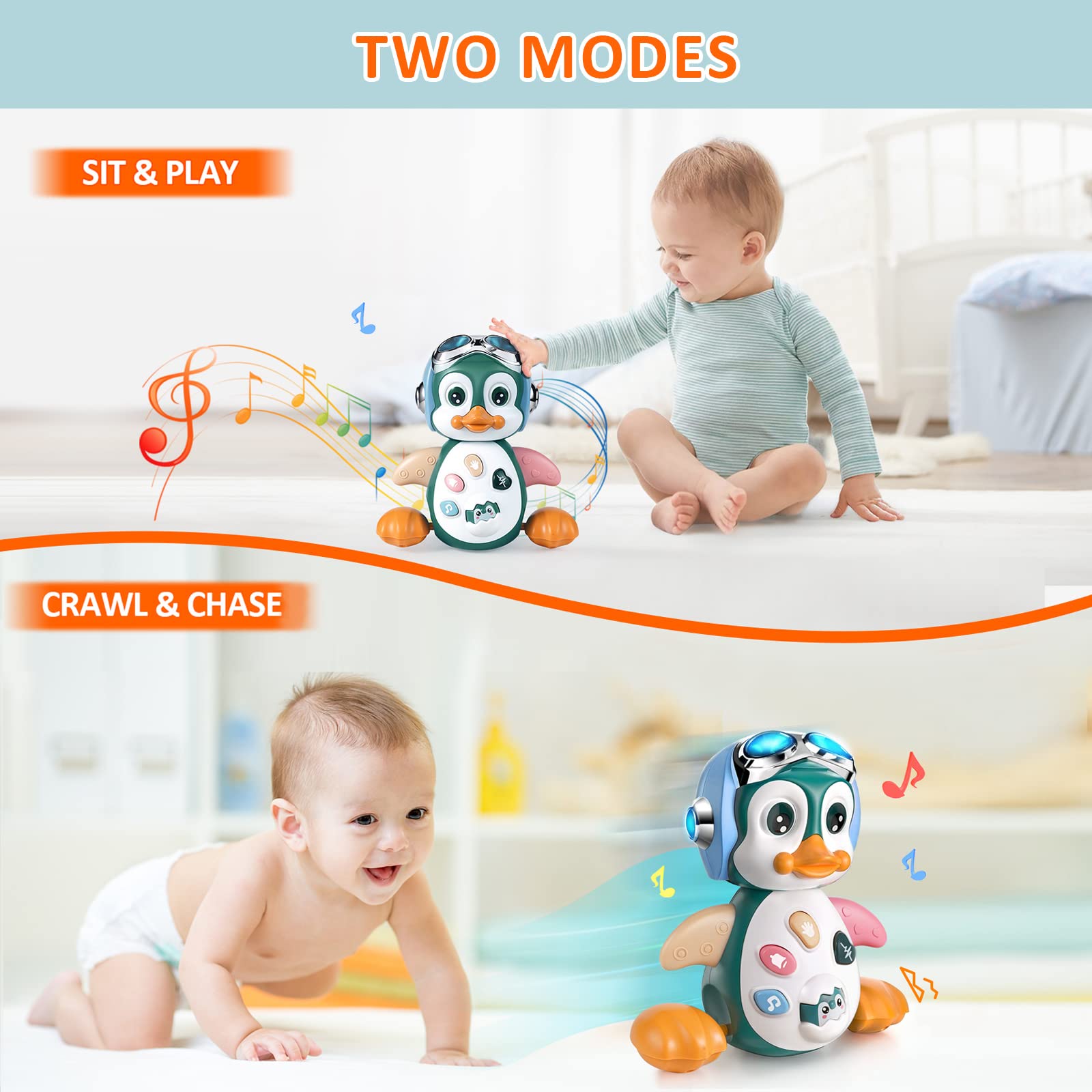 MOONTOY Penguin Musical Crawling Baby Toys with Light & Sound Infant Tummy Time Toys 3 4 5 6 7 8 9 10 11 12 18 Month Developmental Newborn Toddler Sensory Activity Walking Christmas 1st Birthday Gift