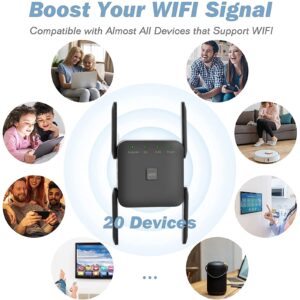 2023 Newest WiFi Extender, 1200Mbps WiFi Repeater, Mini WiFi Booster, Dual Band Internet Booster with Ethernet Port, WPS Button Quick Setup, Home Wireless Signal Booster Covers up to 3000Sq.ft