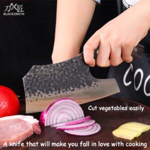 Forged cleaver knife, Effort Saving handmade Kitchen Knife, Vegetable and meat Chopping Knife with High Carbon Blade and Full Tang Sandalwood Handle for Home and Kitchen,2023 Gifts